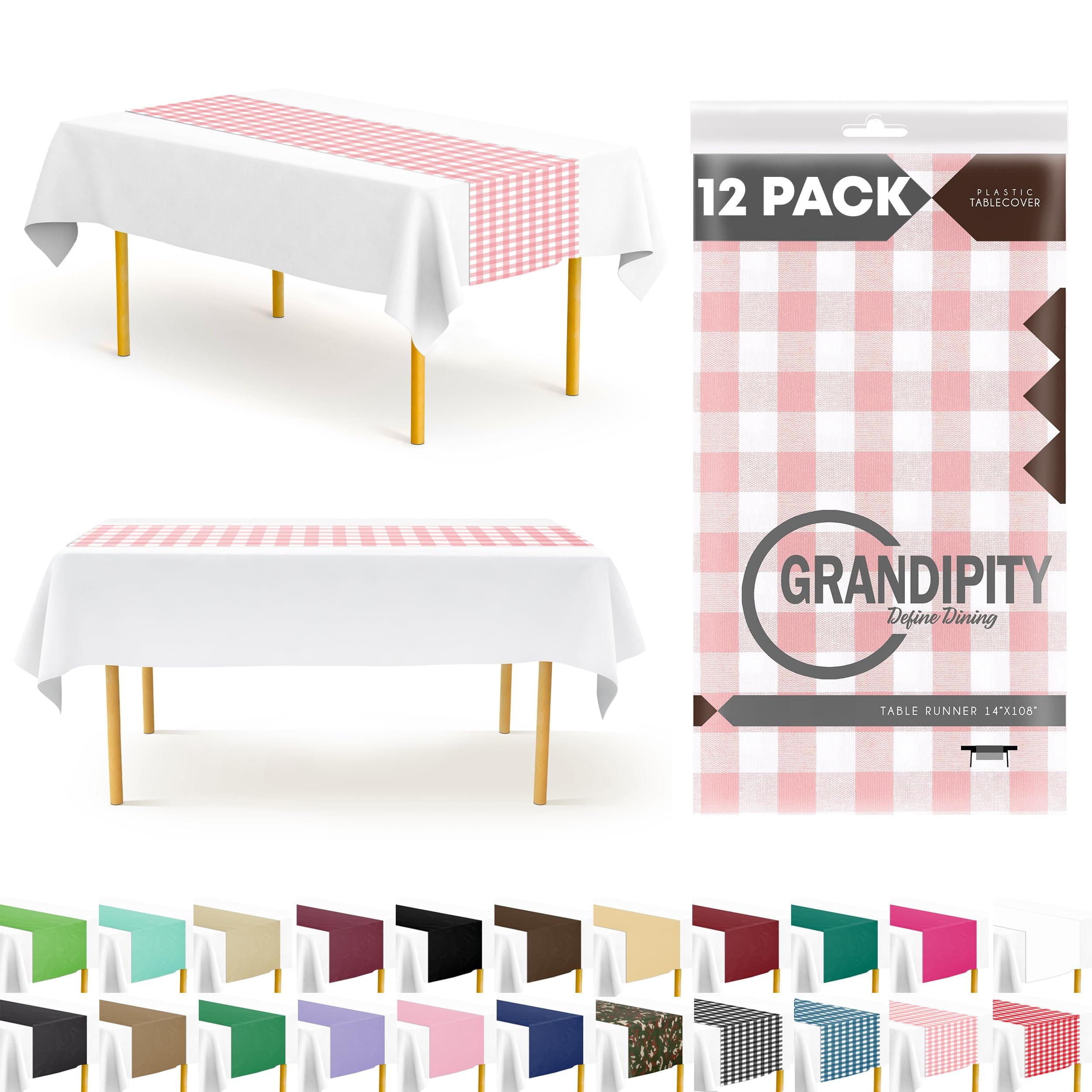 Pink Checkered Gingham 12 Pack Premium Disposable Plastic Table Runner ...