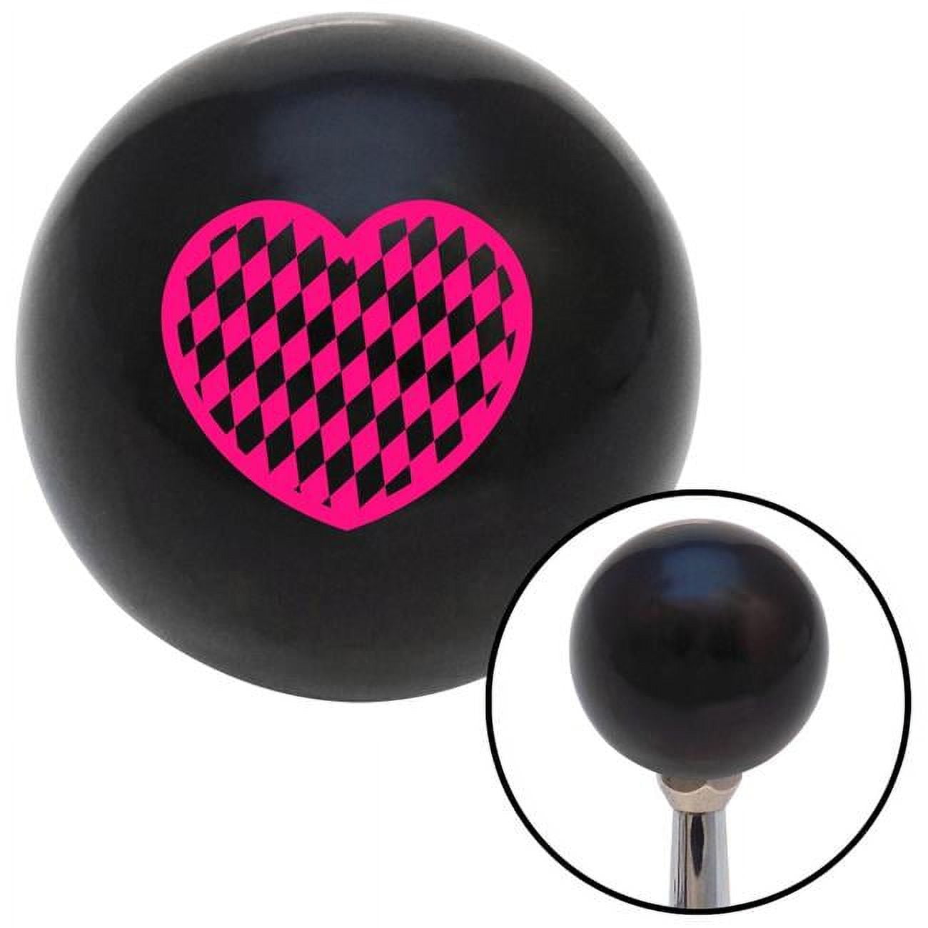 Pink Checkered Heart Black Shift Knob with M16 x 1.5 Insert Shifter ...