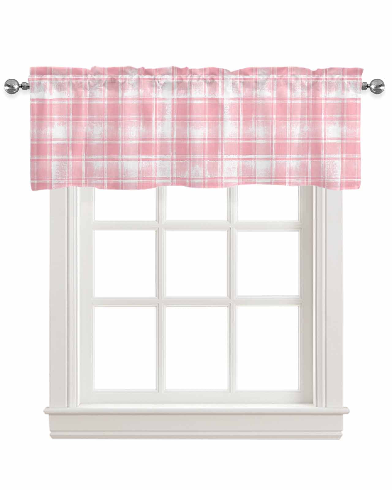 Pink Checkered Linen Curtain Valance for Bedroom/Bathroom/Kitchen ...
