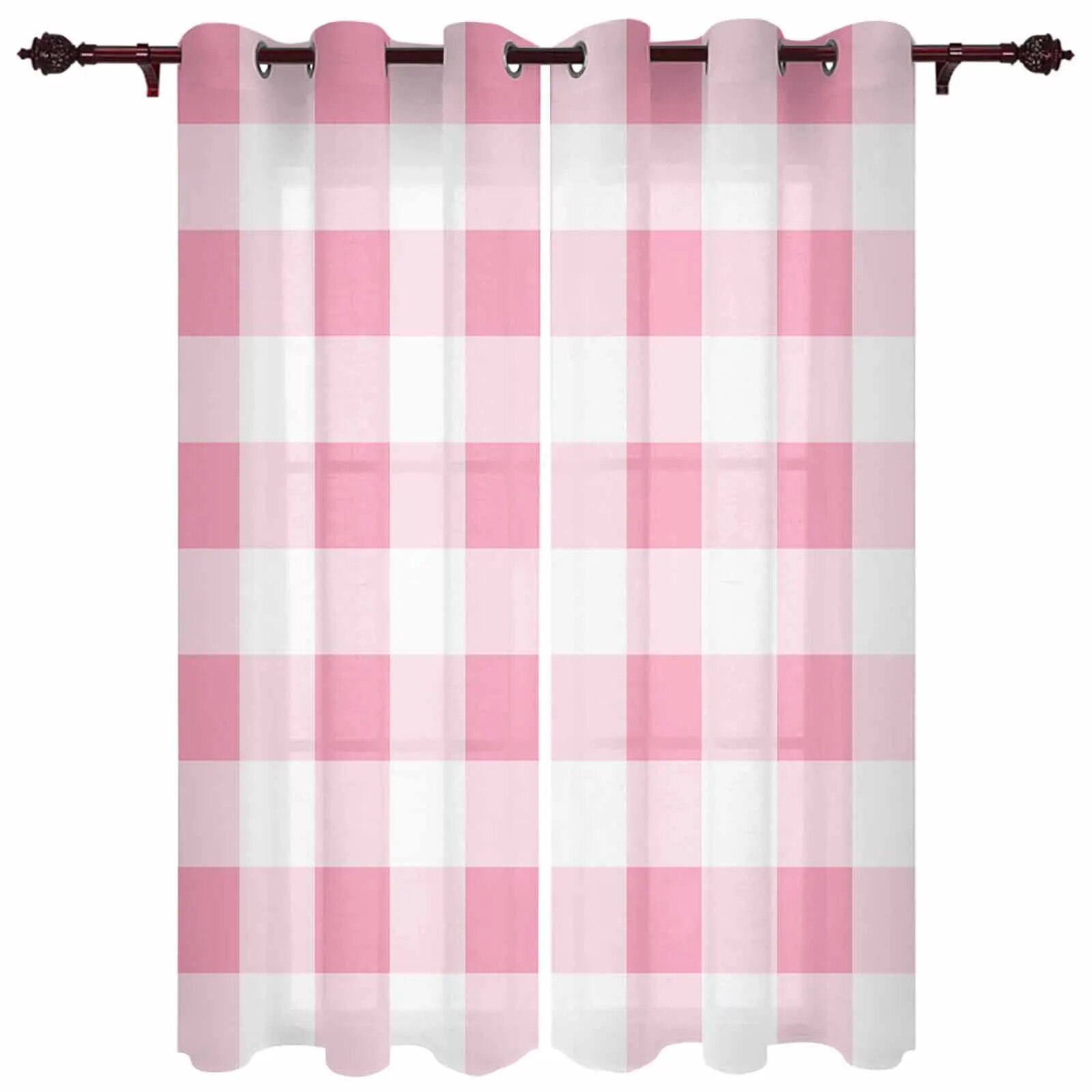 Pink Checkered Pattern In Spring Modern Hall Curtains for Living Room ...