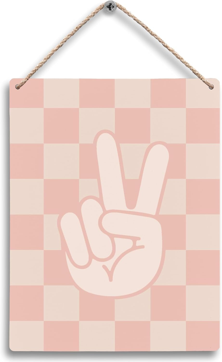 Pink Checkered Peace Sign Hanging Wooden Signs 8" X 10", Pink Preppy ...