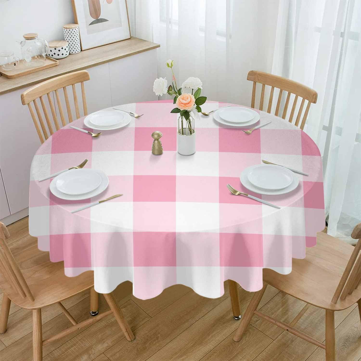 Pink Checkered Round Tablecloth 60 Inch - Waterproof Fabric Table Cloth ...