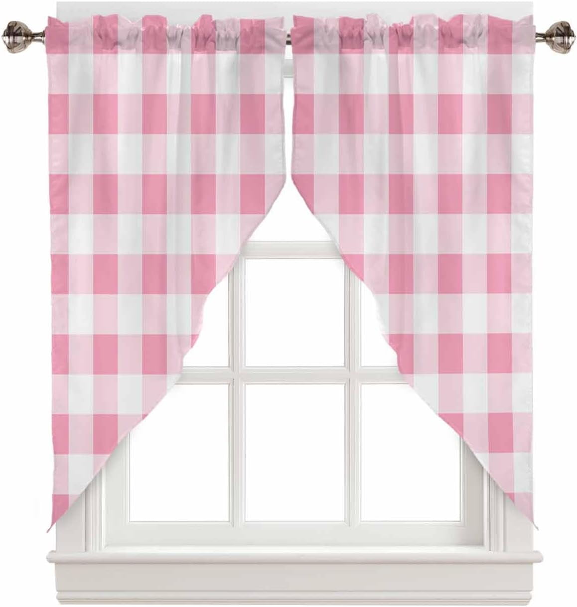 Pink Checkered Swag Curtains for Kitchen/Bedroom/Living Room Pink White ...