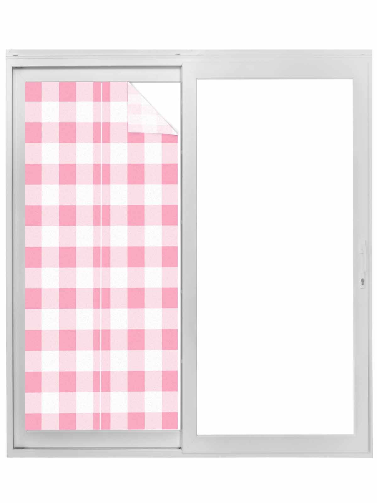 Pink Checkered Window Privacy Film, Pink White Buffalo Plaid Static ...