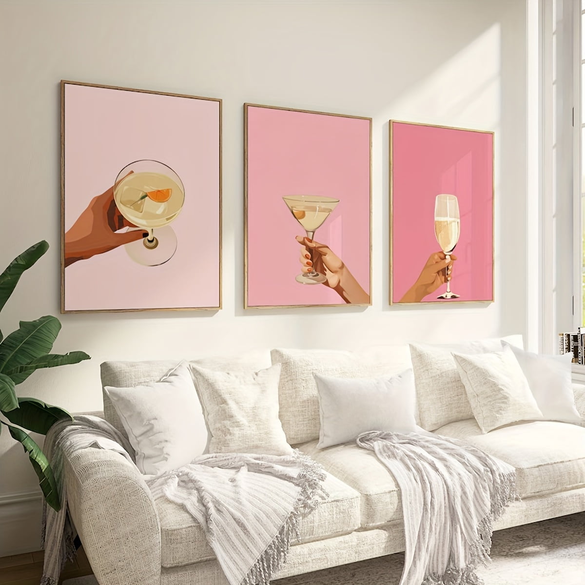 Pink Cheers Set of 3 Prints, Bar Cart Wall Decor, Cheers Cocktail ...
