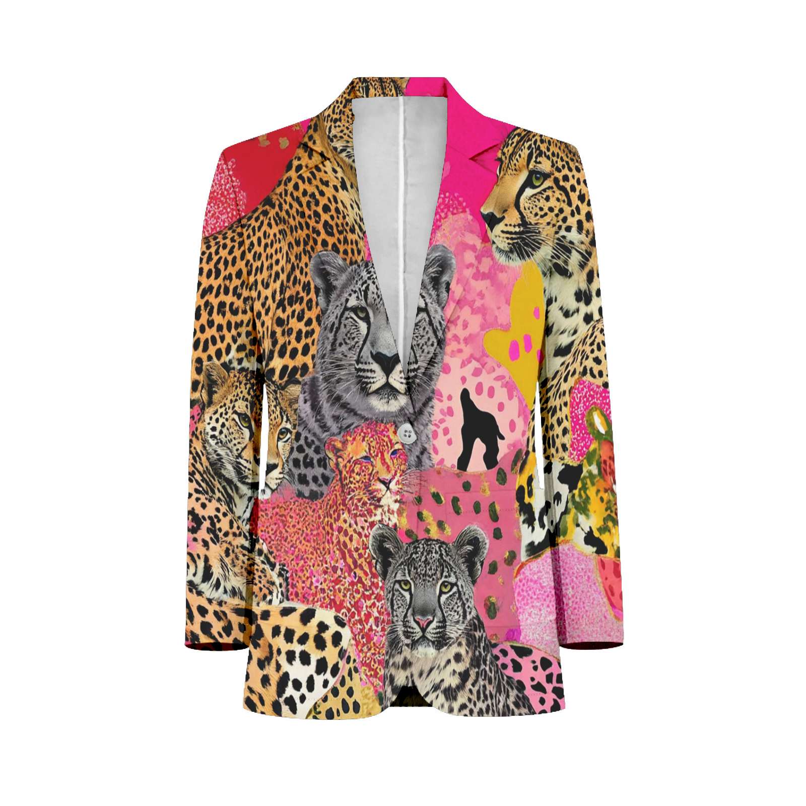 Pink Cheetah Collage Vibrant Wildcats Mens Suits Shawl Collar Slim Fit ...