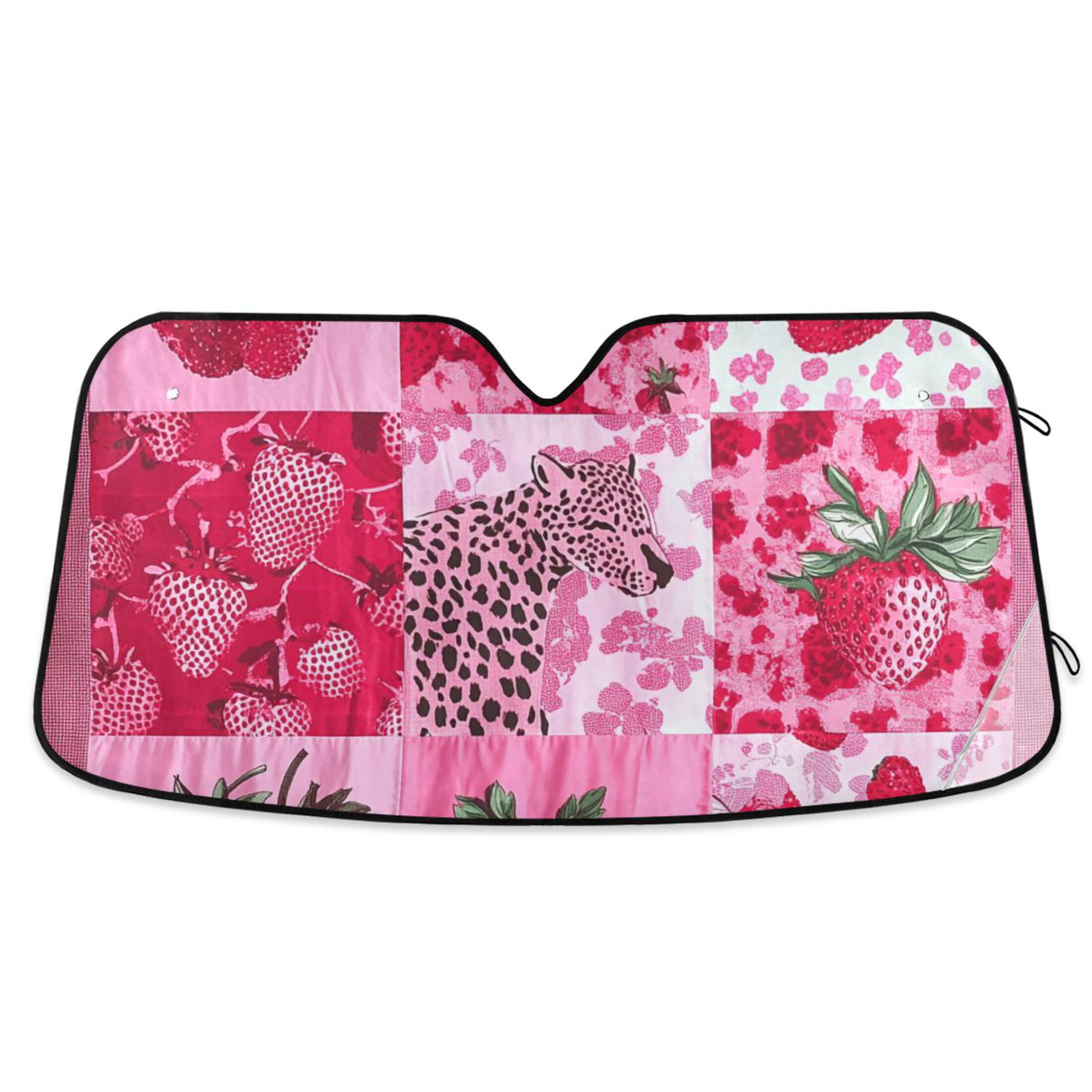 Pink Cheetah Strawberries Car Windshield Sun Shade Reflector Sunshade ...
