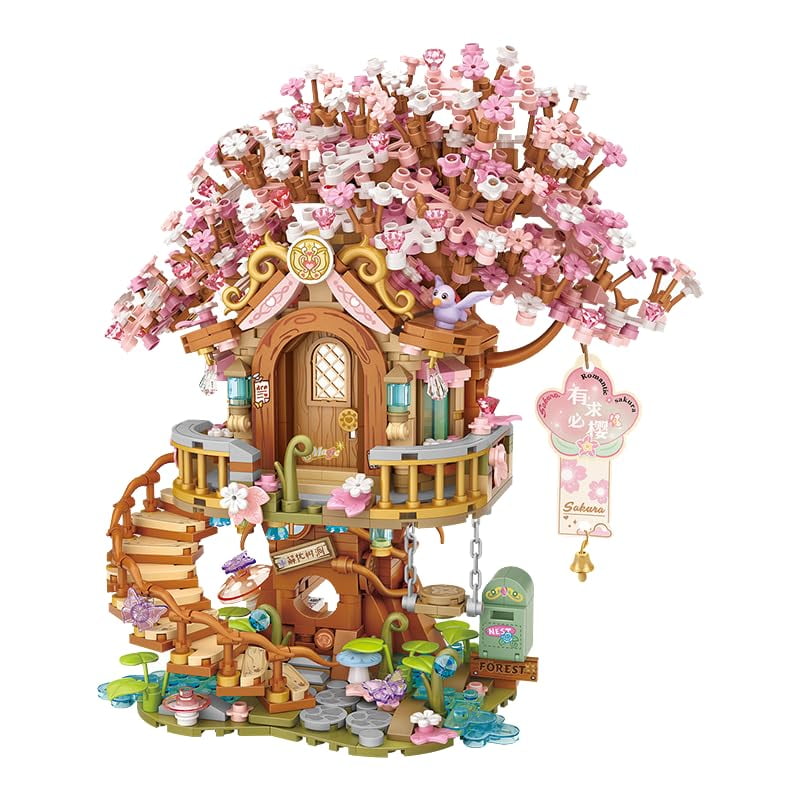 Pink Cheey Blossom Treehouse Mini Micro Building Block Set, Building ...