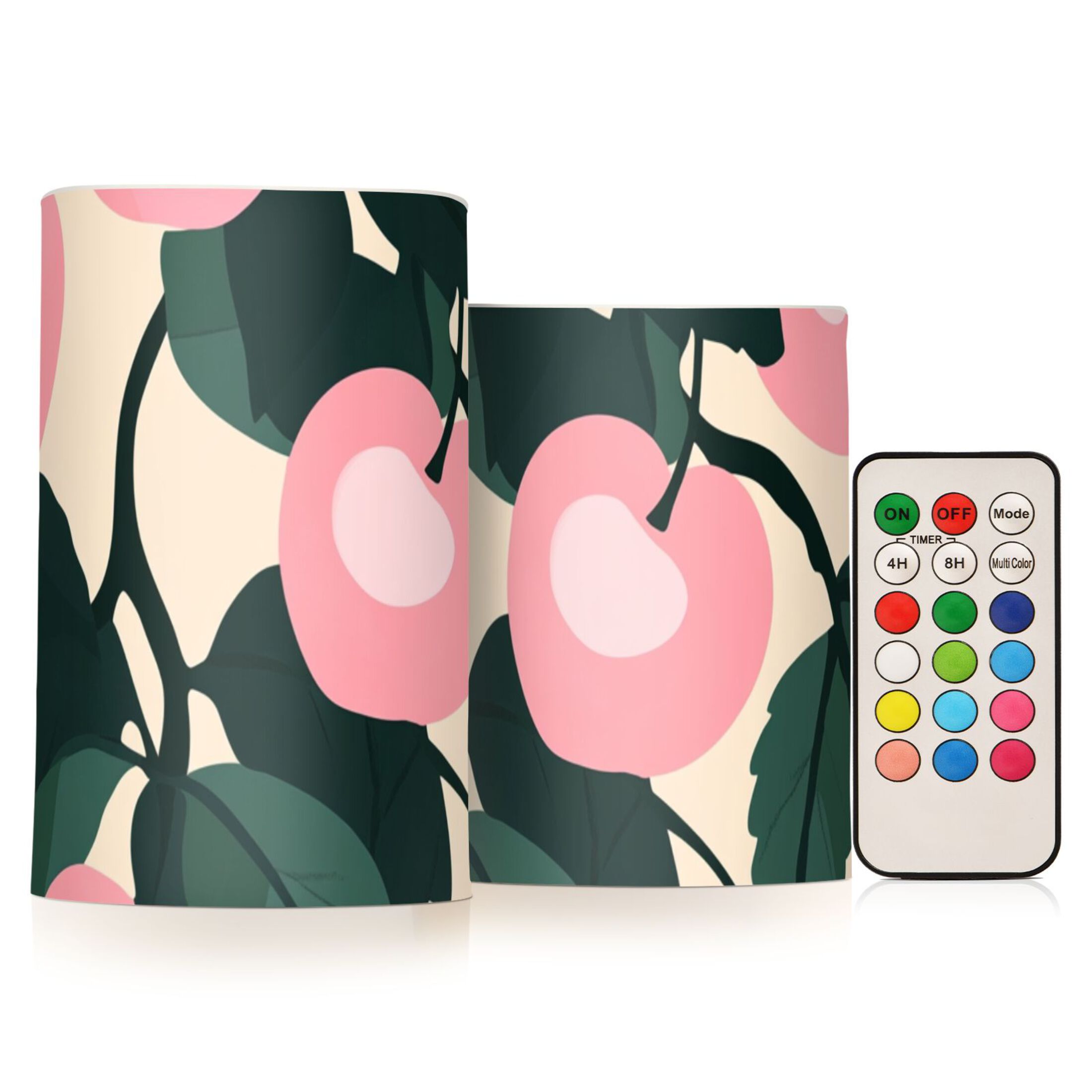 Pink Cherries Pattern Flickering Flameless Candles Battery Operated ...