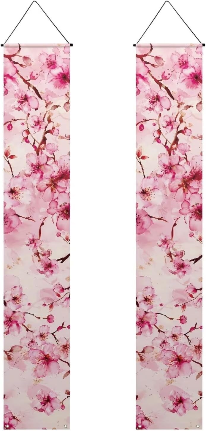 Pink Cherry Blossom Banner Vertical Hanging Sign for Front Door Porch ...