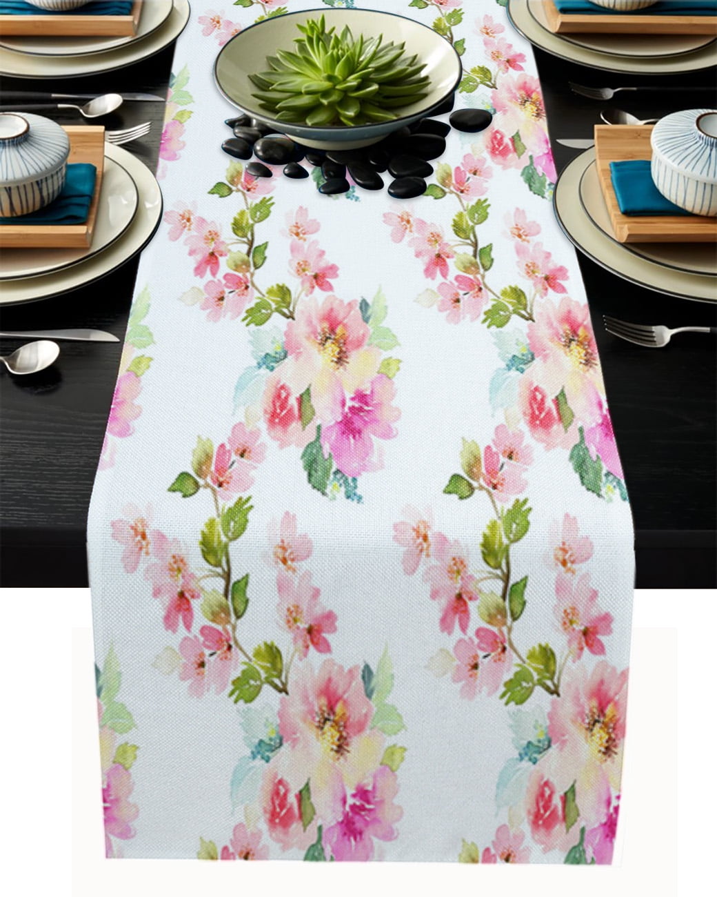 Pink Cherry Blossom Bird Ink Style Table Runner Wedding Party r Modern ...