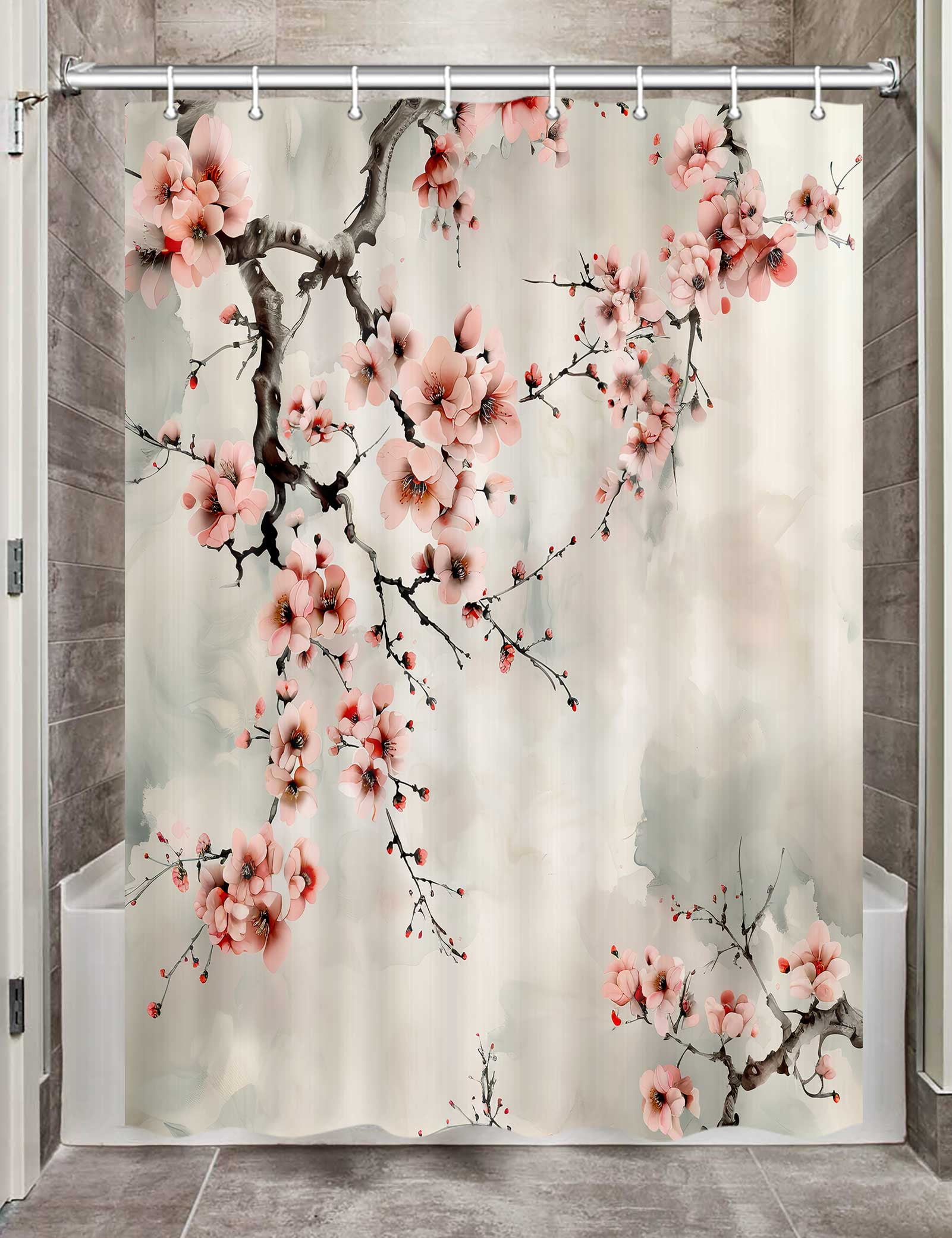 Pink Cherry Blossom Camper RV Shower Curtain for Travel Trailer ...