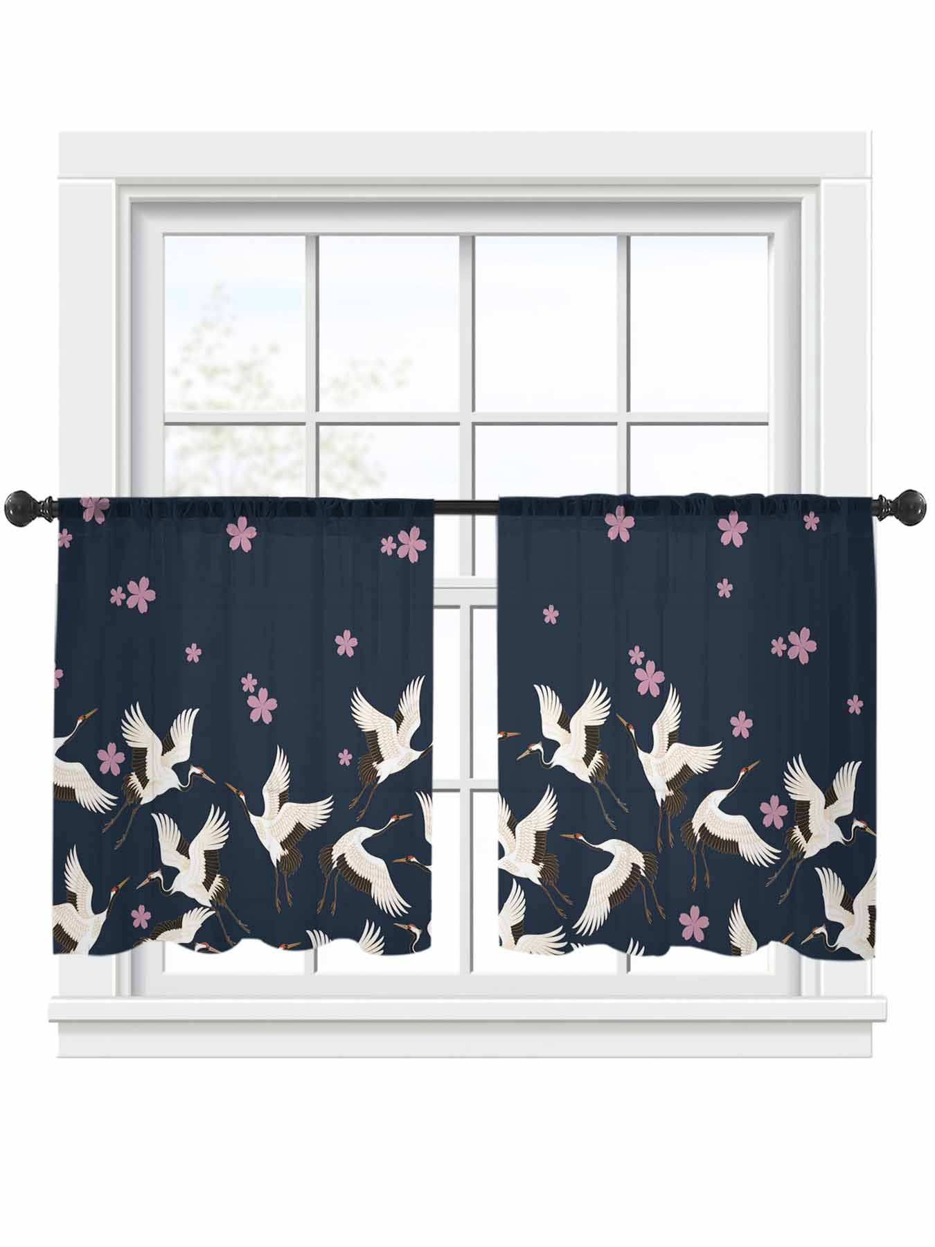 Pink Cherry Blossom Crane Sheer Curtains 2 Panels Set Japanese Style ...