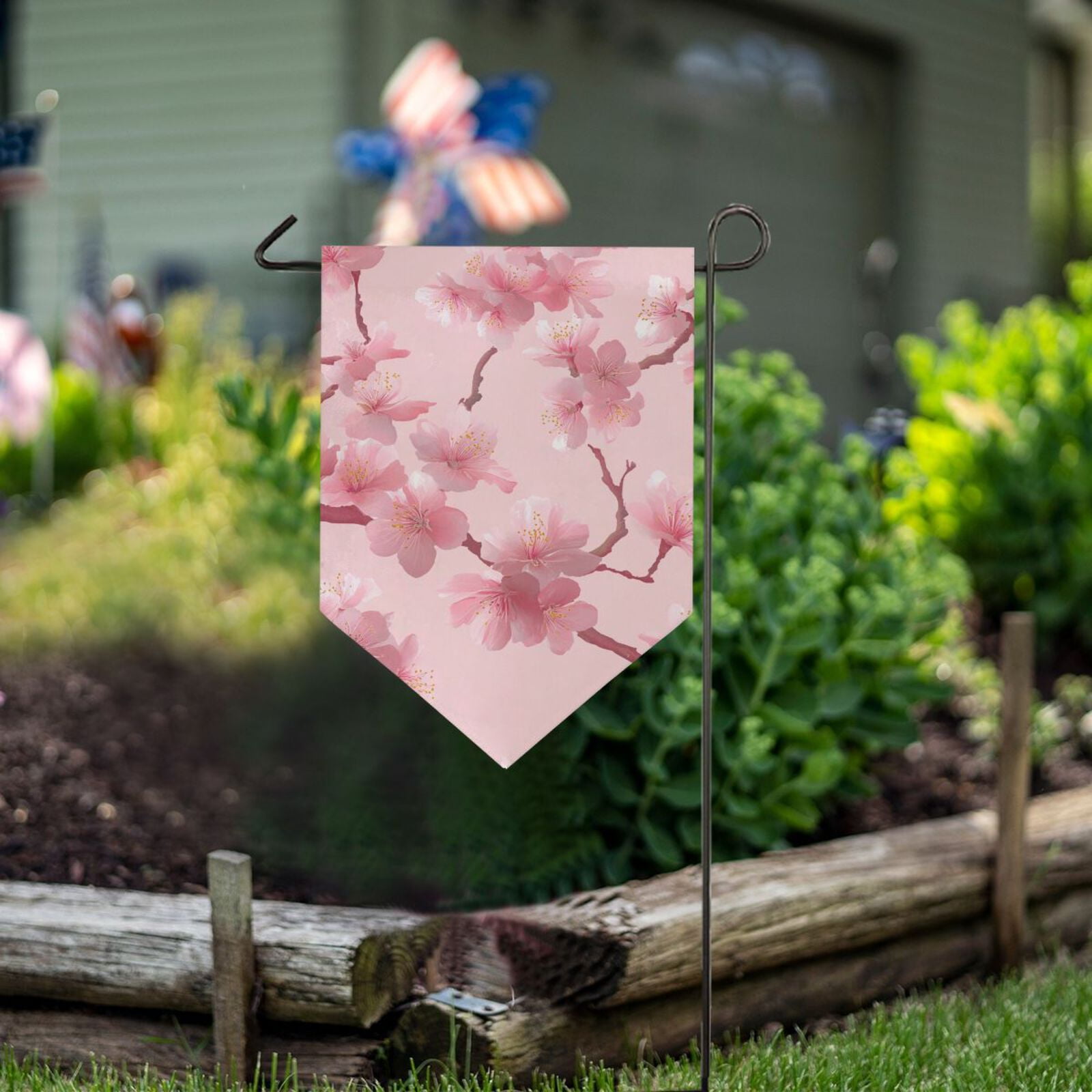 Pink Cherry Blossom Garden Flag 18" x 12.5" Double Sided Yard Lawn ...