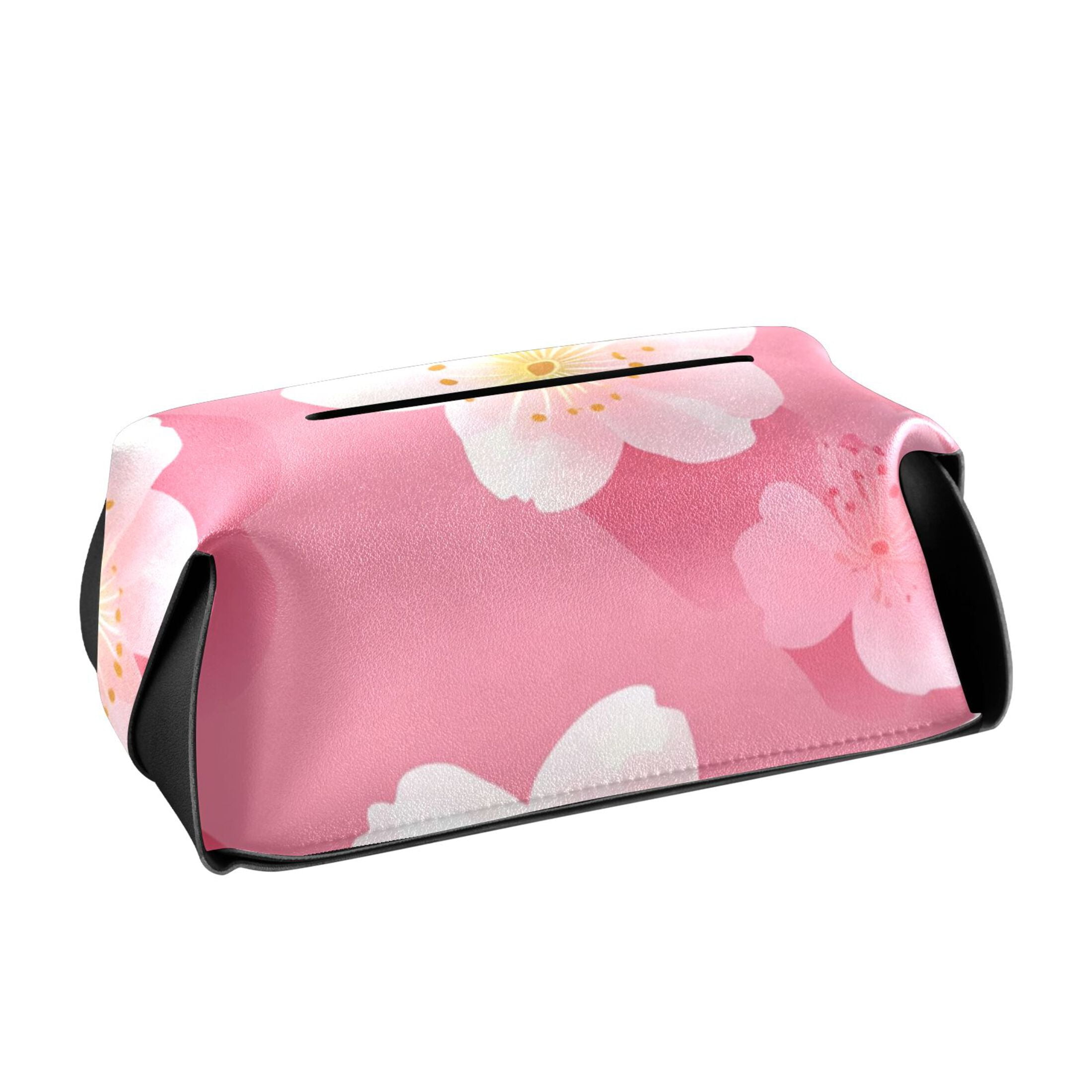 Pink Cherry Blossom Illustration Tissue Box Cover Leather Square Rectangle Tissue Box Holder for ...