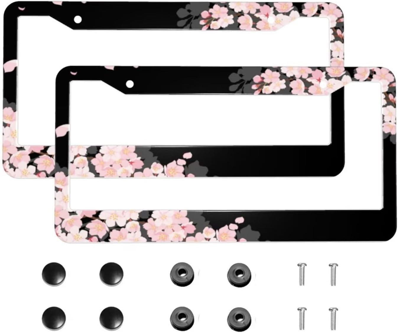 Pink Cherry Blossom License Plate Frames Flower Decoration Car Tags ...