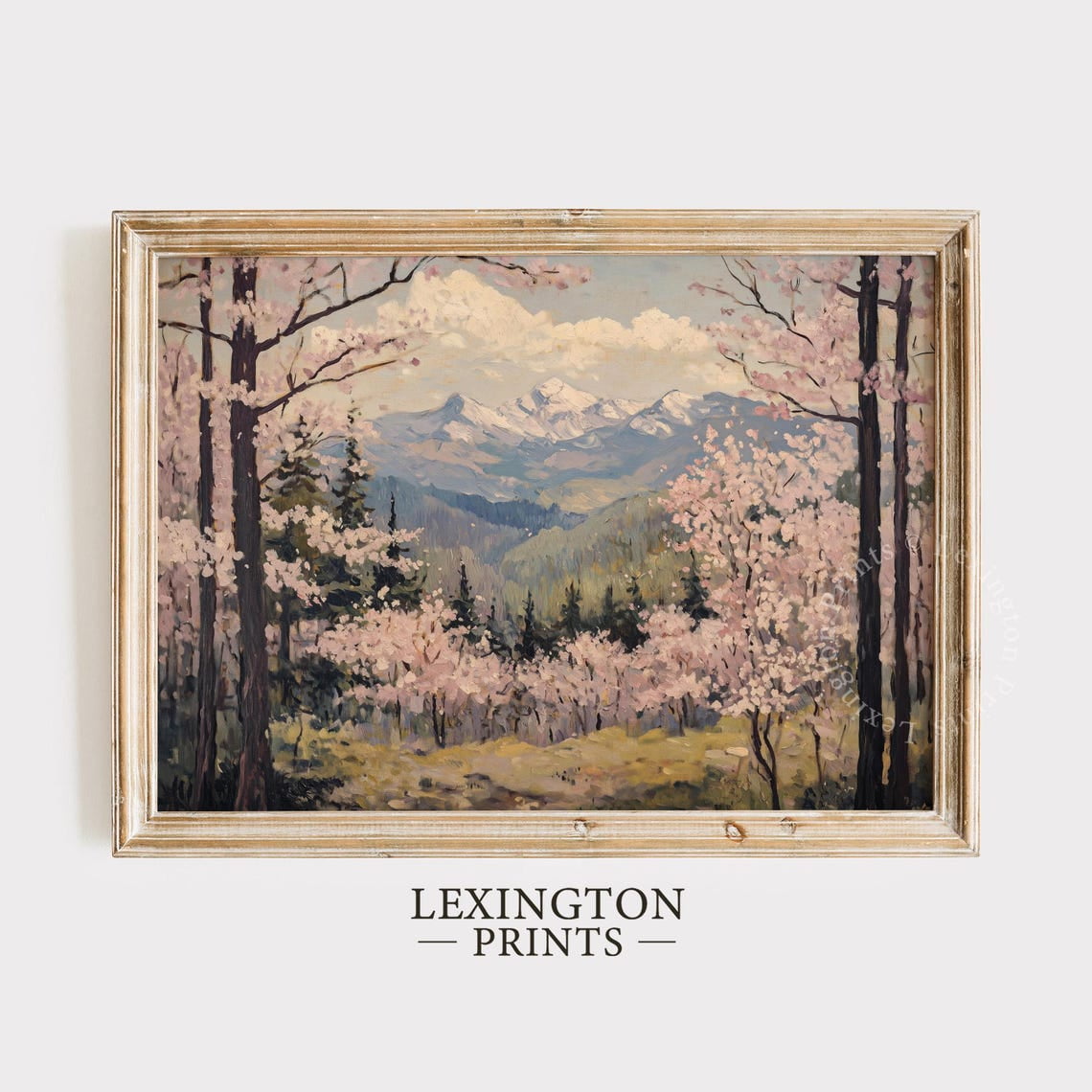 Pink Cherry Blossom Moody Landscape Print, Spring Wall Art, Pink Spring ...