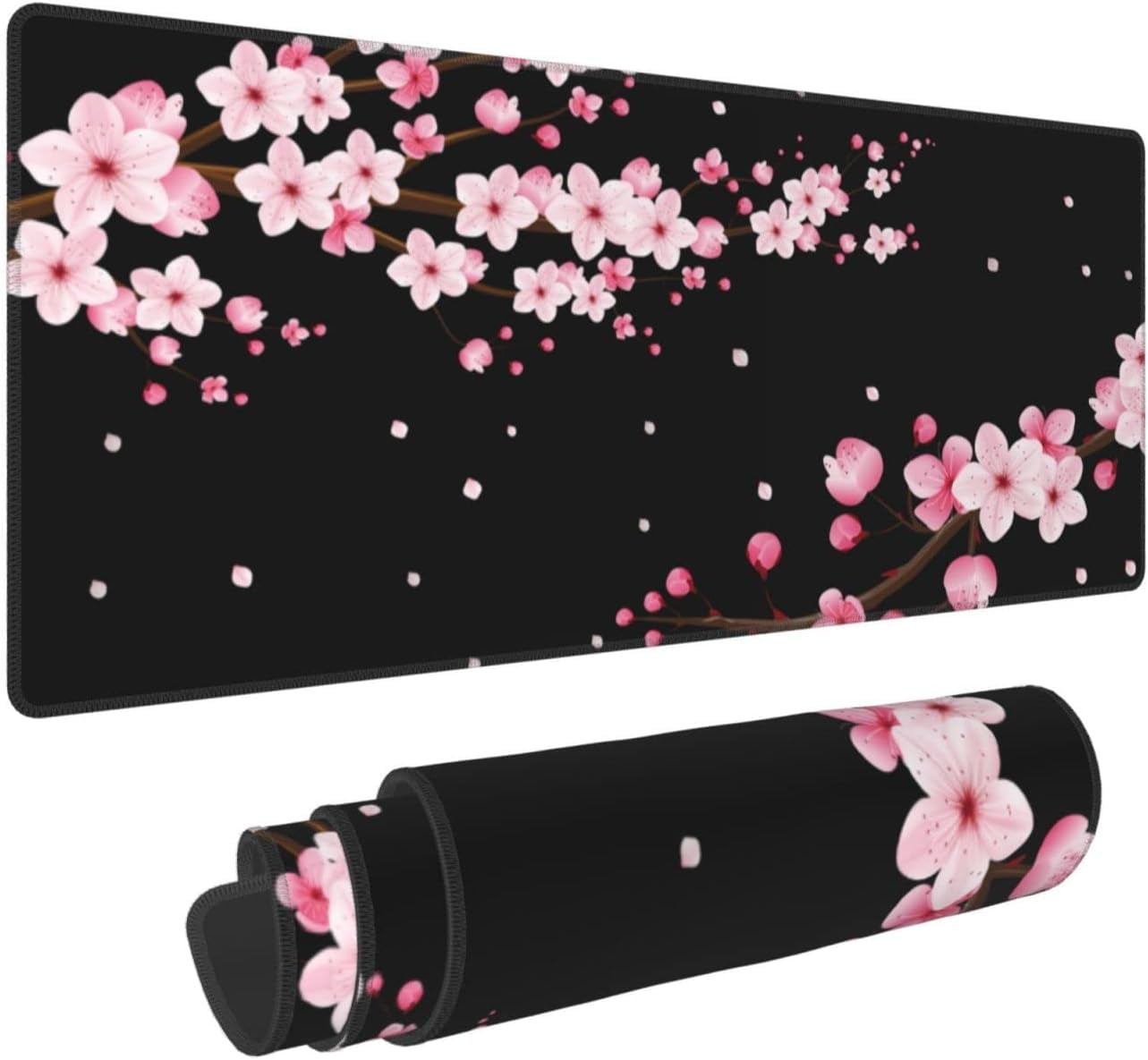 Pink Cherry Blossom Mouse Pad 31.5x11.8 Inch Black Japanese Anime XL ...