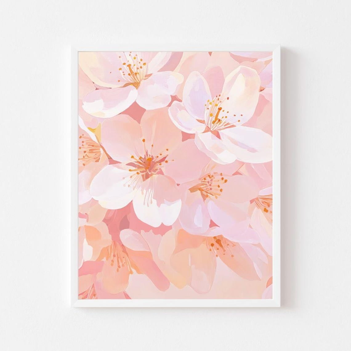 Pink Cherry Blossom Painting Pastel Spring Flower Wall Art Print ...