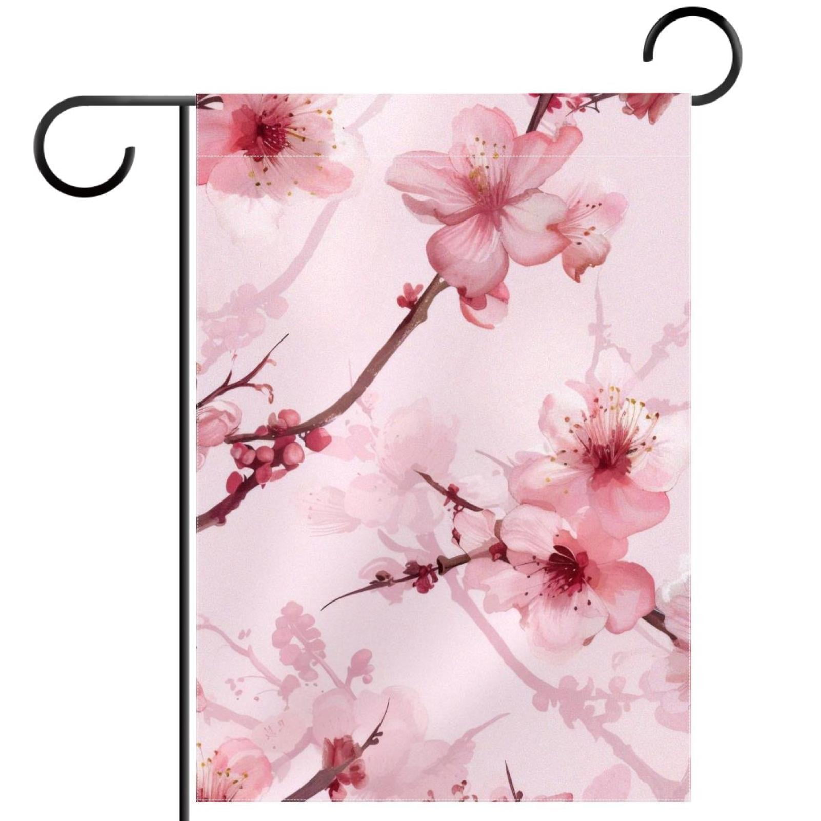 Pink Cherry Blossom Pattern Welcome Garden Flags, 12 x 18 Inch Double ...