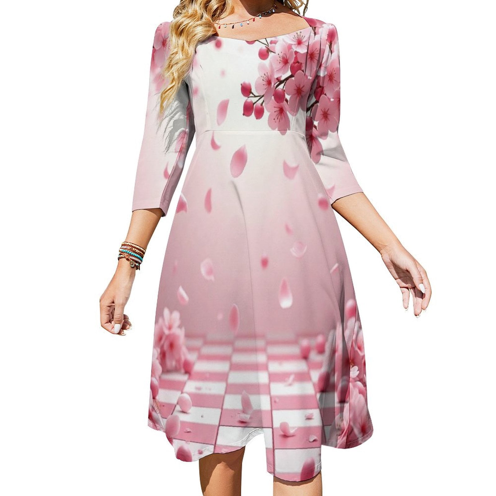 Pink Cherry Blossom Petals Falling Dress Summer Dresses Woman Street ...