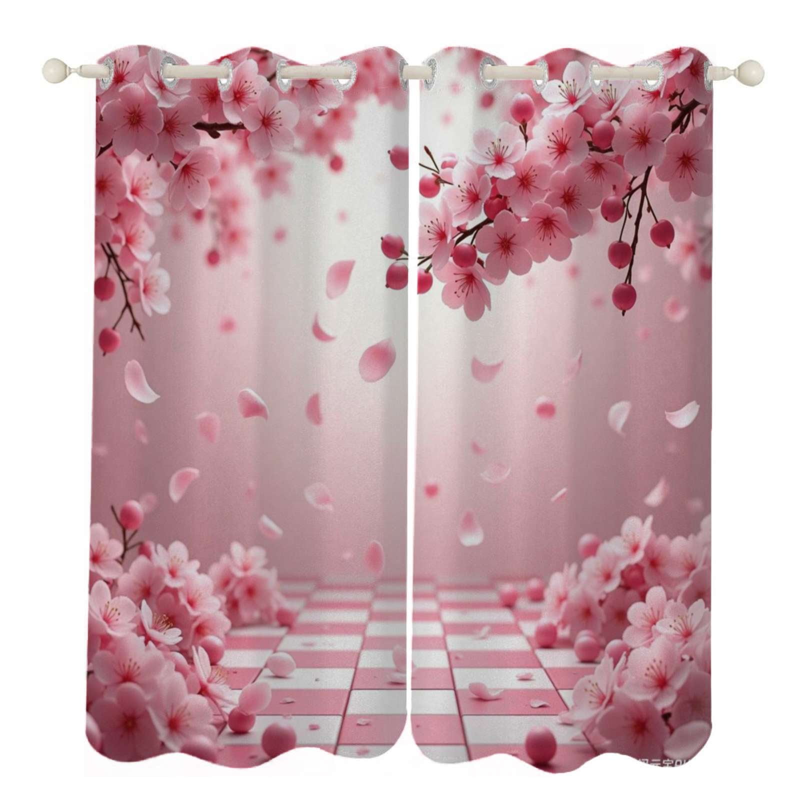 Pink Cherry Blossom Petals Falling Sunshade Curtains Home Bedroom ...