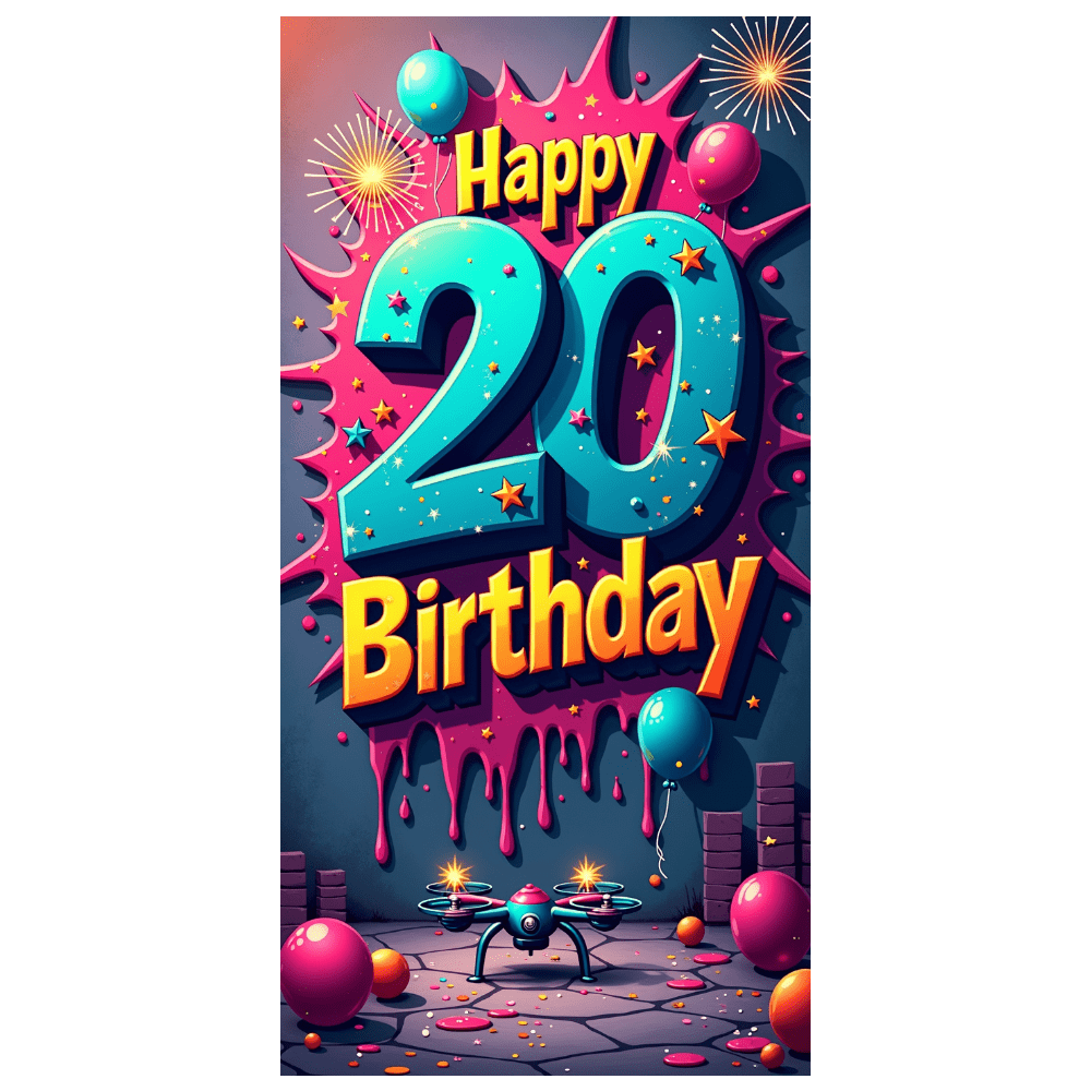 Pink Cherry Blossom Themed Happy 20 Birthday Banner Backdrop Background ...