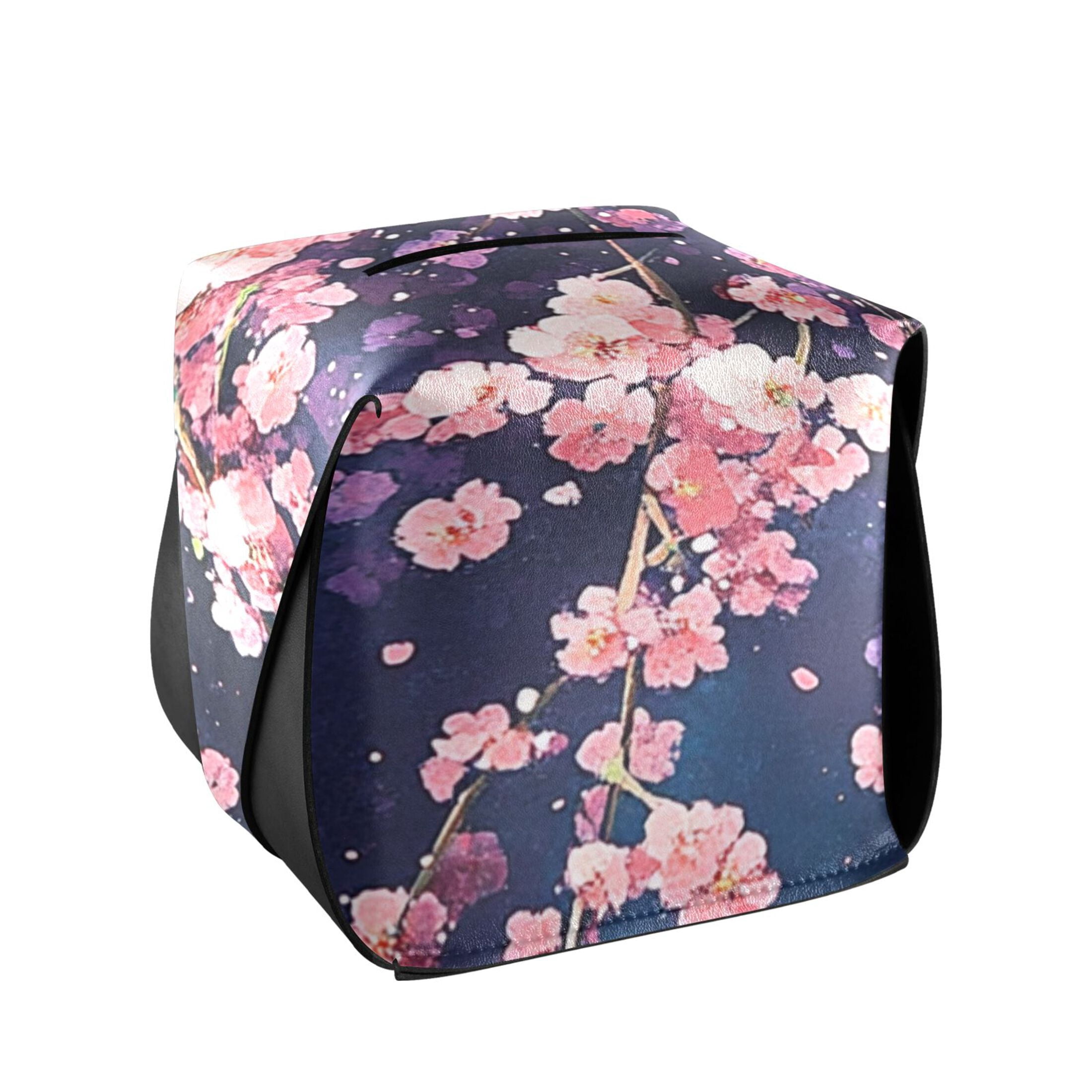 Pink Cherry Blossom Tissue Box Cover Leather Square Rectangle Tissue ...