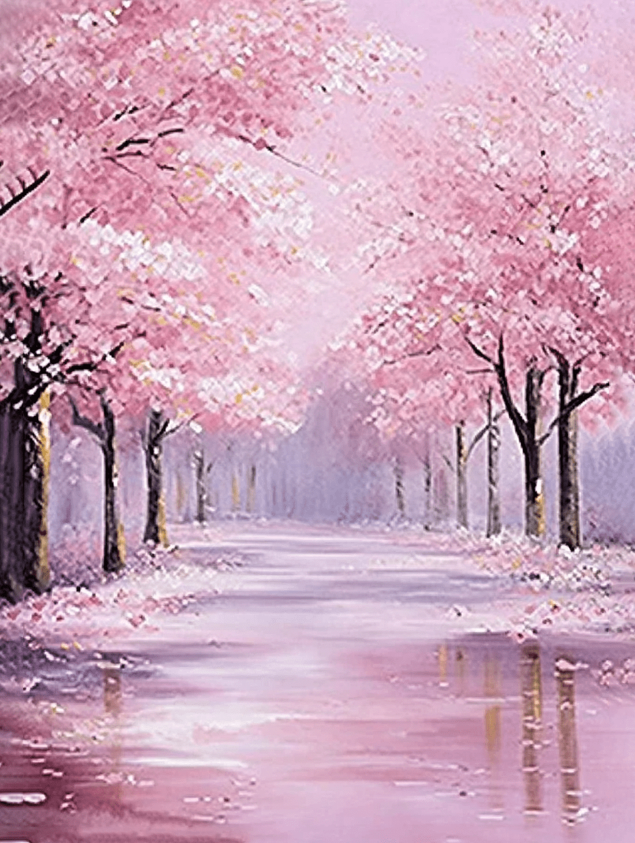Pink Cherry Blossom Tree Pathway Canvas Painting， Suitable for Living ...