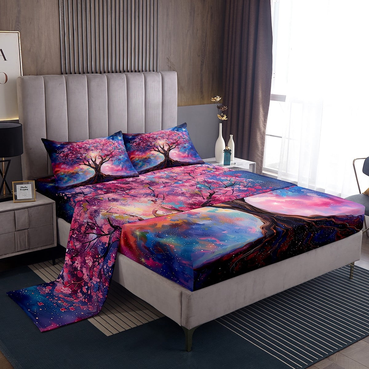 Pink Cherry Blossom Twin Bed Sheets Set,Japanese Style Flowers Bedding ...