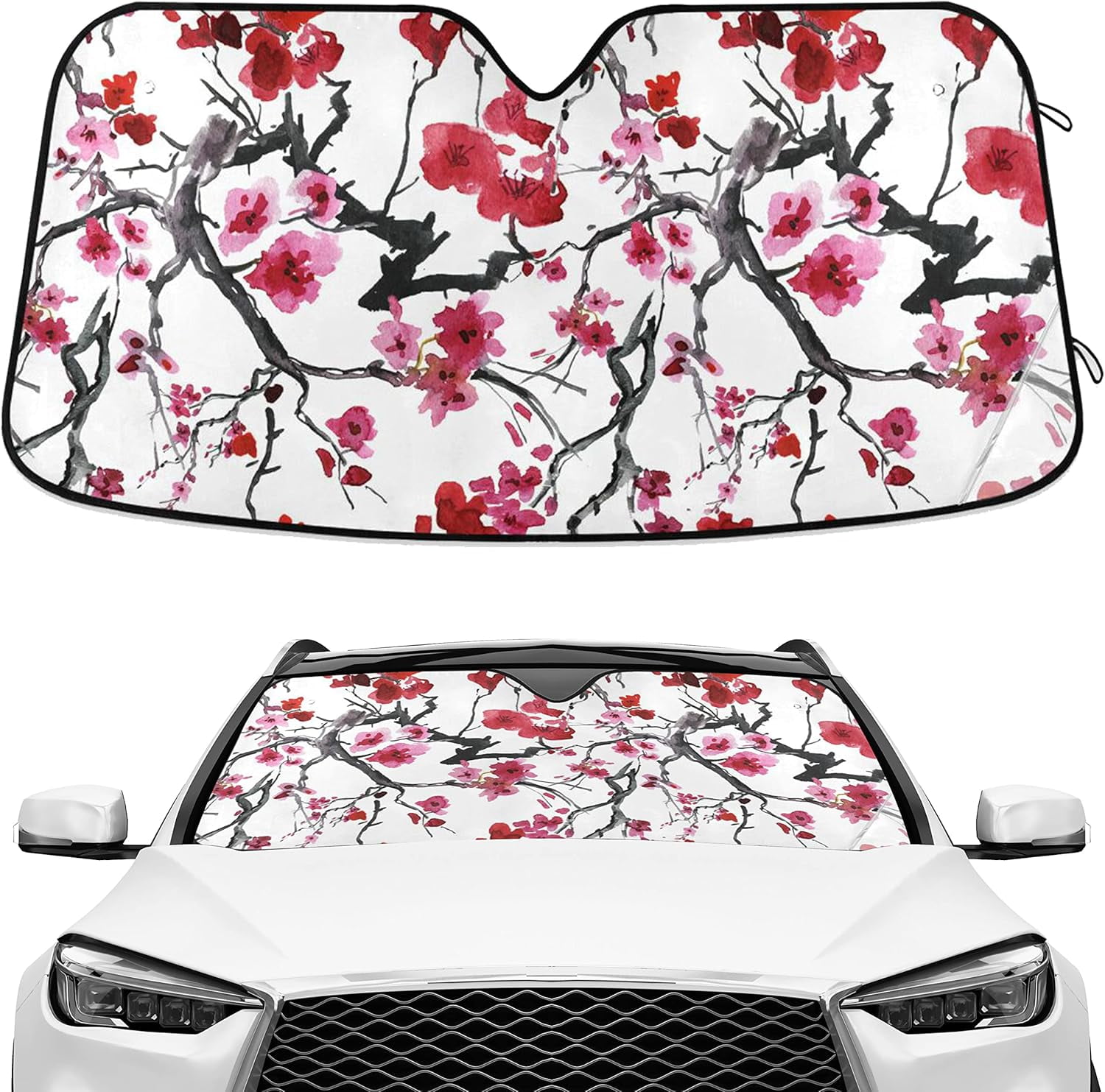 Pink Cherry Blossom Windshield Sun Shade Blocks UV Rays Visor Protector ...