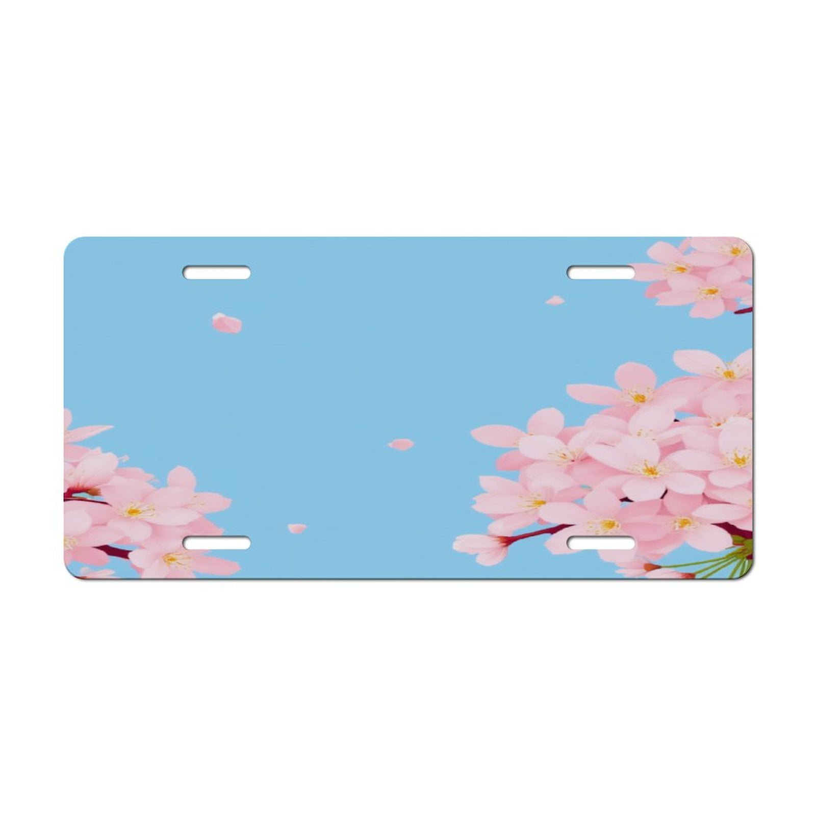 Pink Cherry Blossoms on Blue Background Car Decorative Front License ...