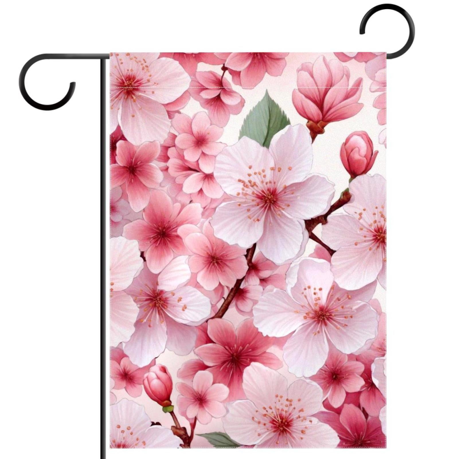 Pink Cherry Blossoms Cute Pattern Welcome Garden Flags, 12 x 18 Inch ...