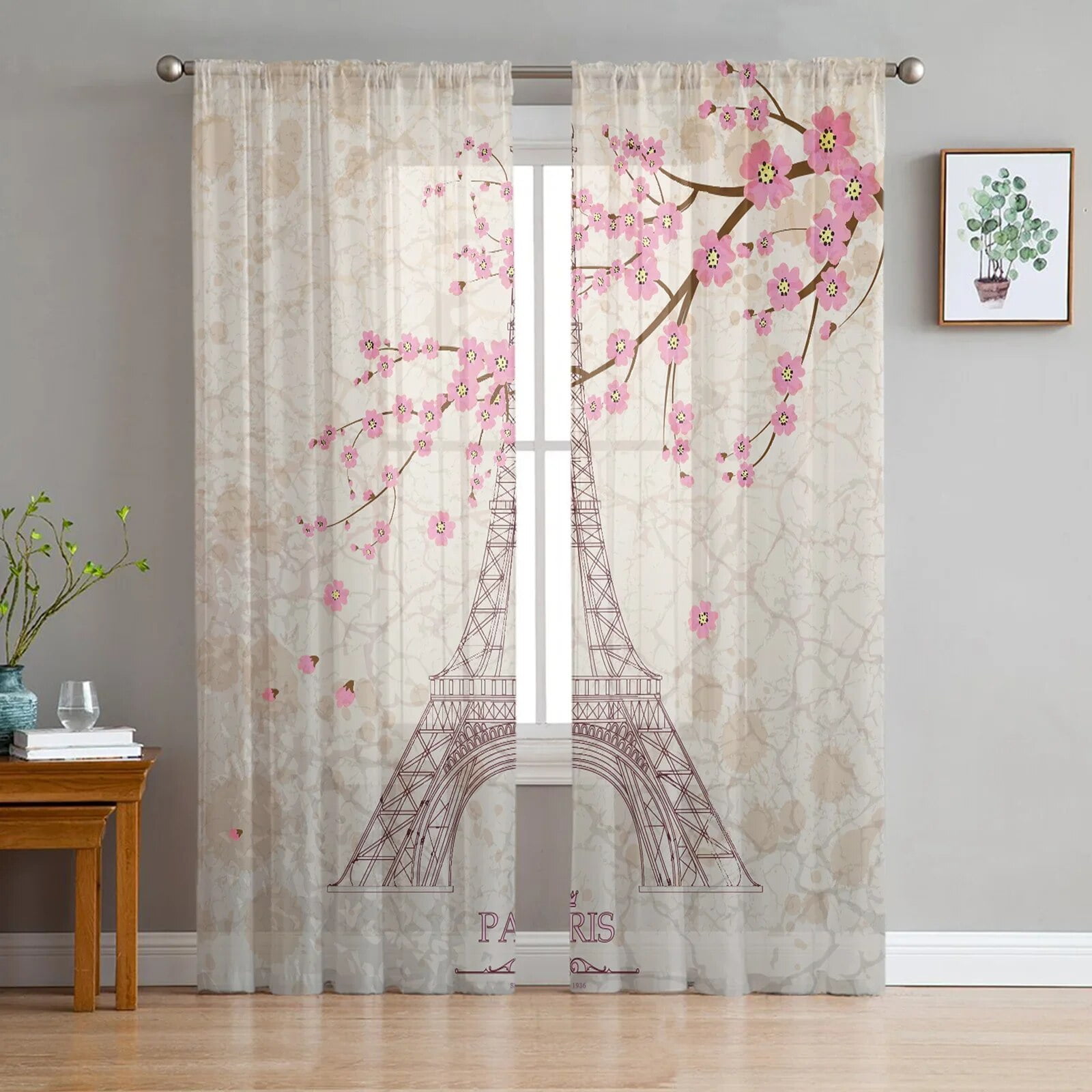 Pink Cherry Blossoms Flower Tulle Sheer Curtains for Living Room ...