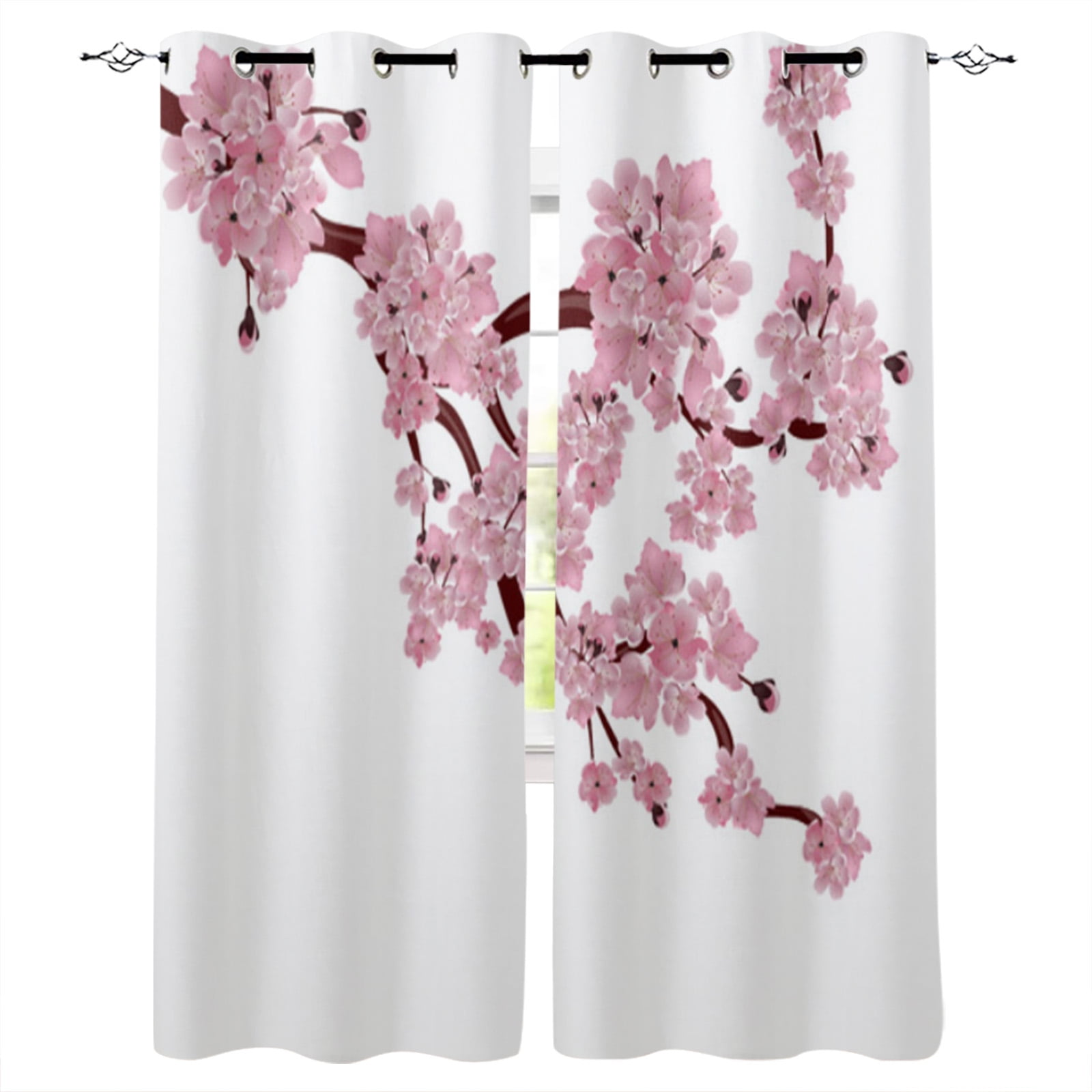 Pink Cherry Blossoms Flower Window Curtains Living Room Outdoor Fabric ...