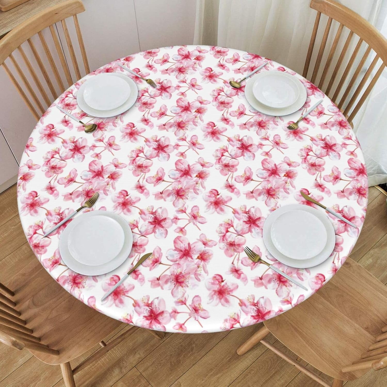 Pink Cherry Blossoms Flowers Round Tablecloth Farmhouse Table Cover ...
