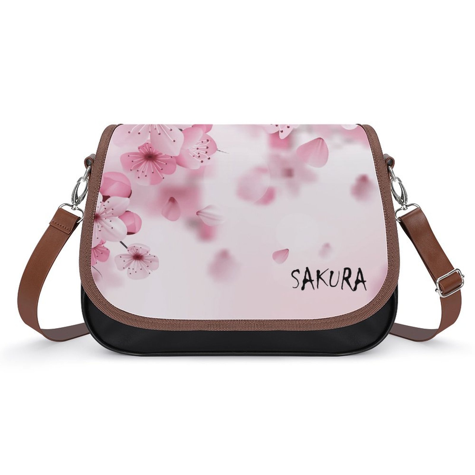 Pink Cherry Blossoms Pu Leather Shoulder Bag Essential For Daily Travel ...