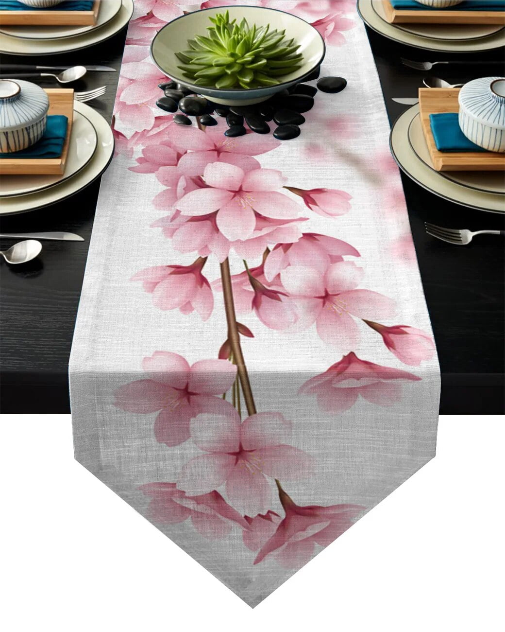 Pink Cherry Blossoms Table Runner For Hotel Wedding Party Cake Floral Tablecloth Home Decoration ...