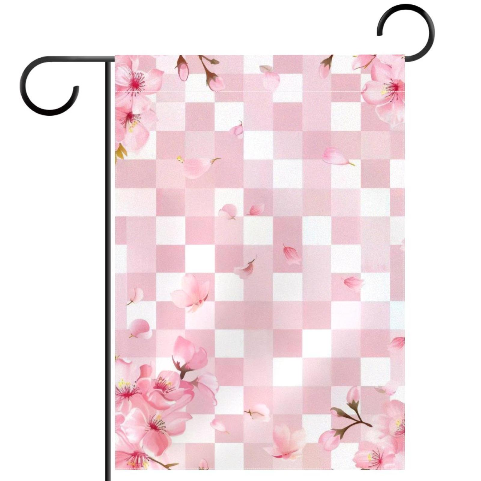 Pink Cherry Blossoms and Plaid Decorative Garden Flag for All Seasons ...
