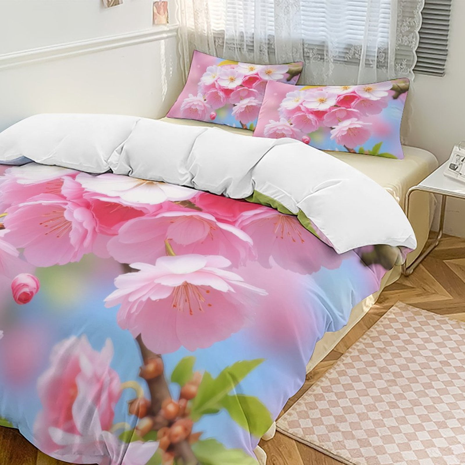 Pink Cherry Blossoms in Bloom 3D Duvet Cover Set Quilt Cover Theme of ...