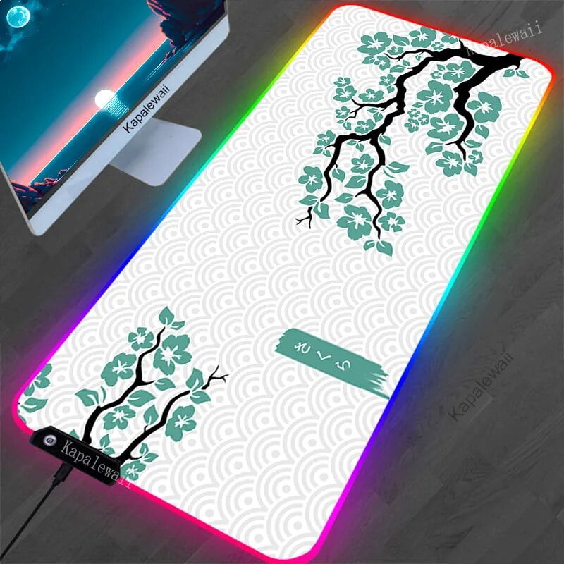 Pink Cherry Flower Gaming RGB Mouse Pad Gamer Computer Mousepad Backlit ...