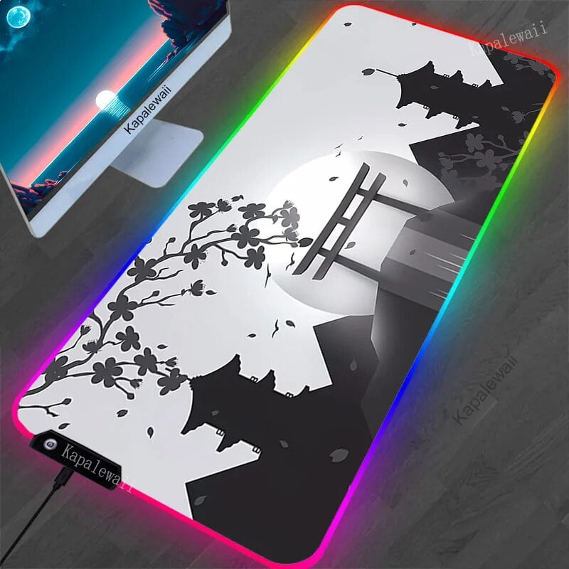 Pink Cherry Flower Gaming RGB Mouse Pad Gamer Computer Mousepad Backlit ...