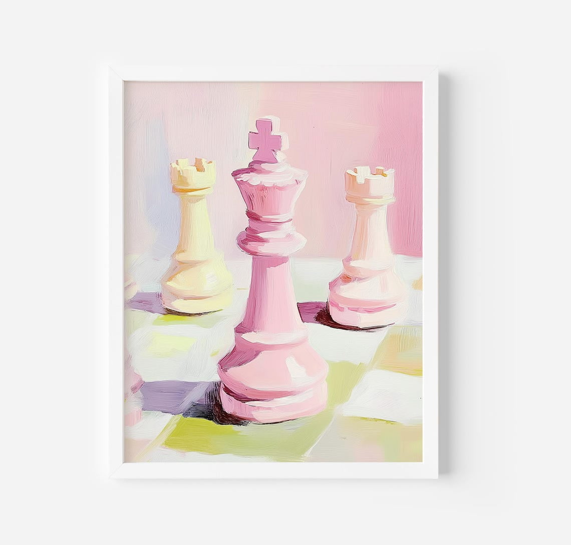 Pink Chess Art Poster Preppy Pastel Room Decor, Unframed Poster Size ...