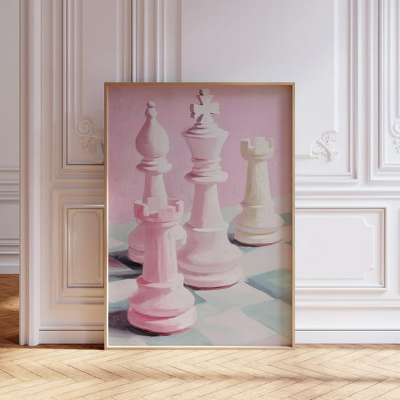 Pink Chess Print Watercolor Pastel Pink Chess Poster Queen Chess Piece ...
