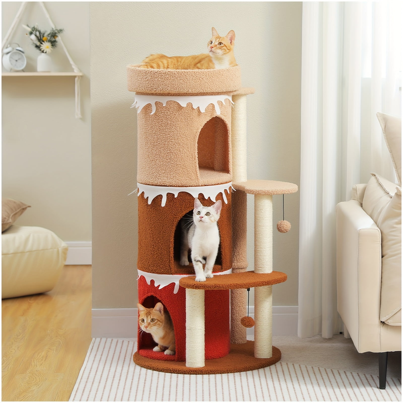 Pink & Chocolate Brown - Features Large Perches & Sisal Scratching ...