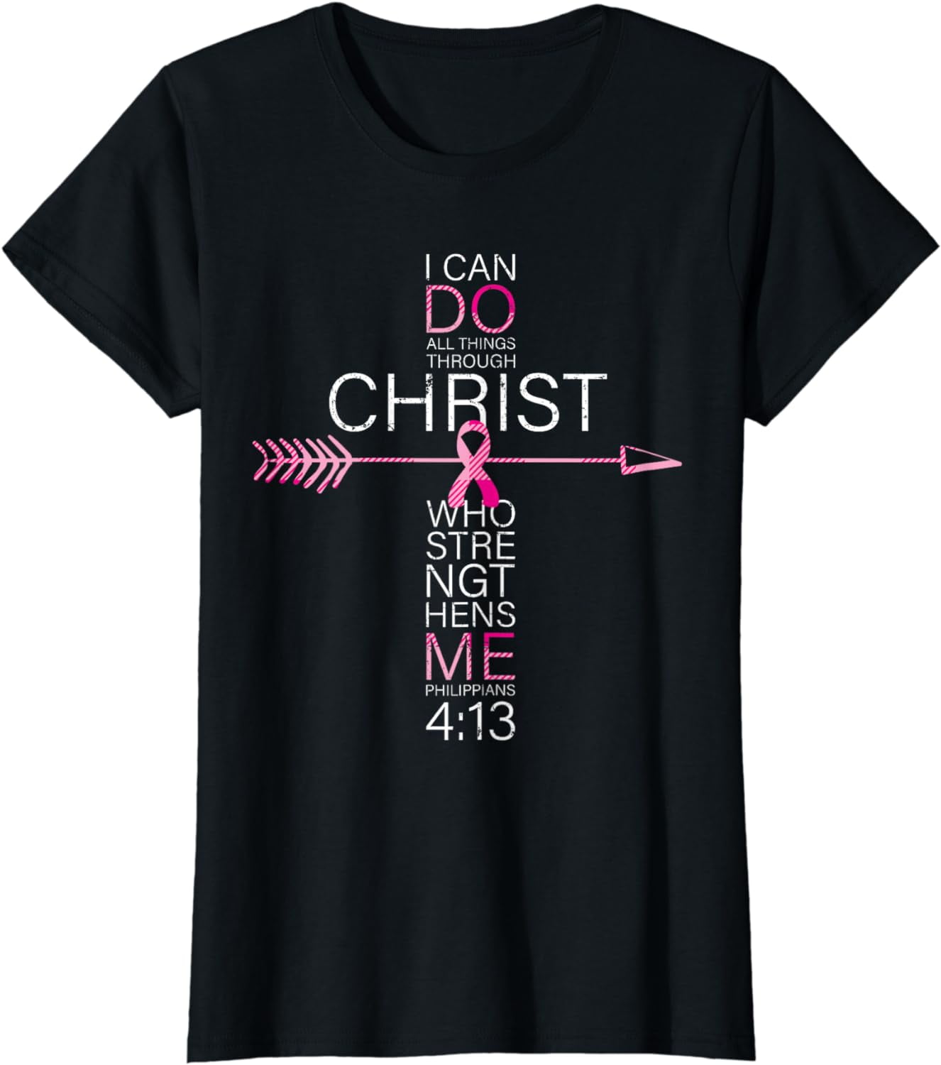 Pink Christian Breast Cancer Cross Religious Bible Verse T-Shirt ...