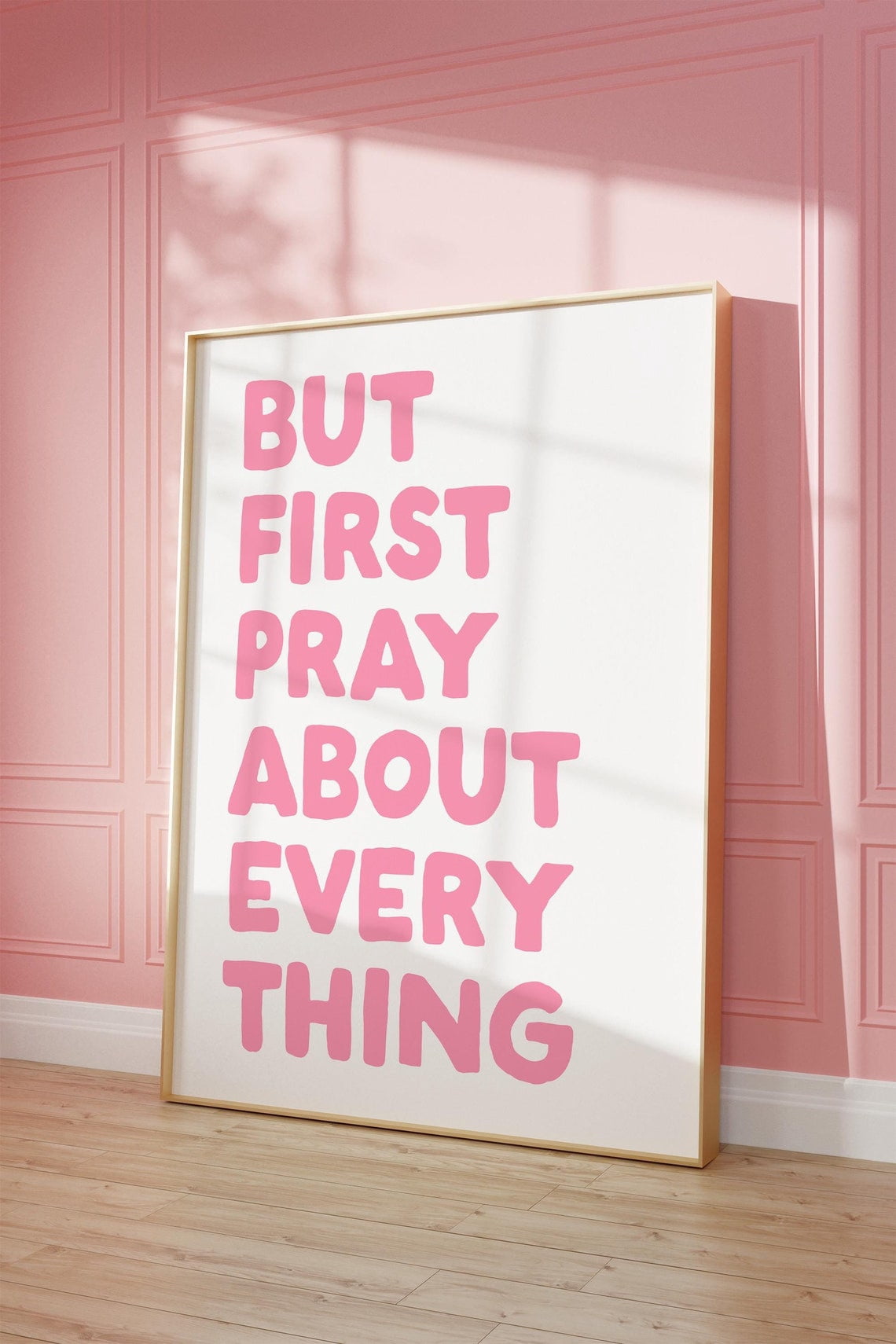 Pink Christian Wall Art, Pray Quote Art Print, Cute Pink Bible Verse ...