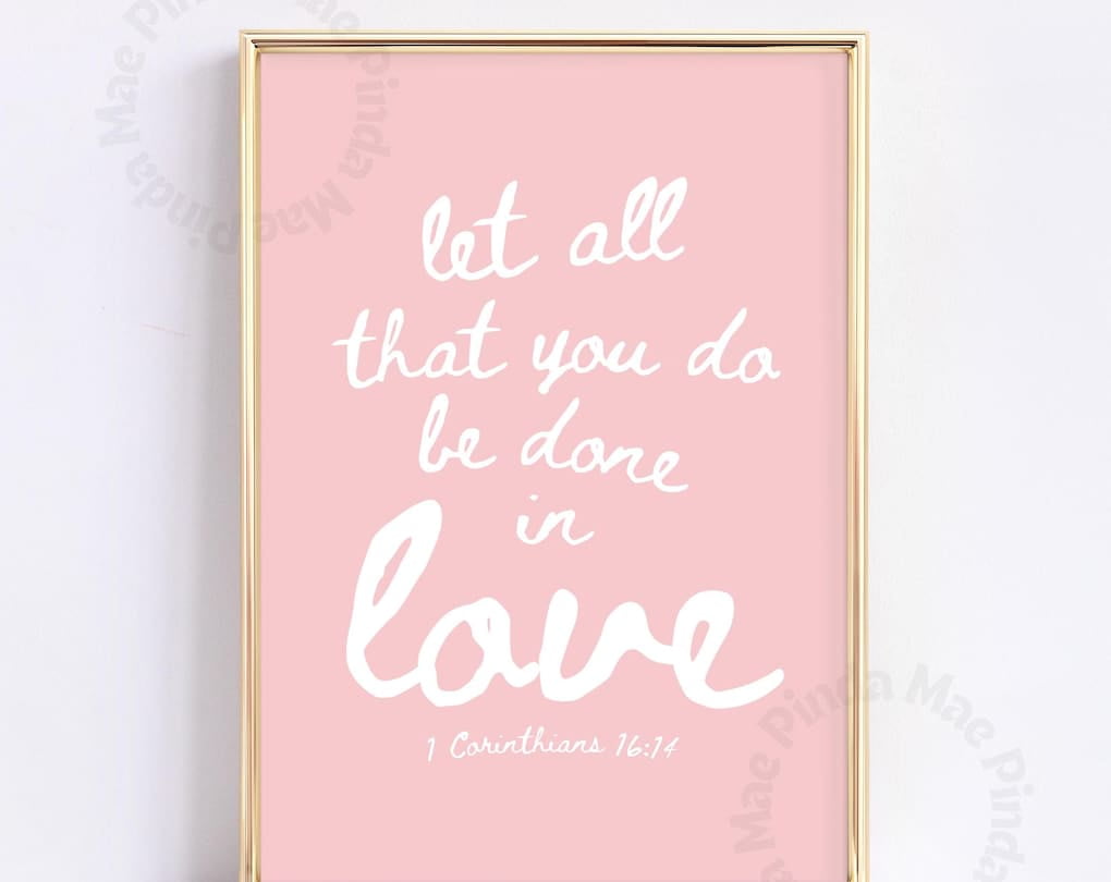 Pink Christian Wall Art Print, Trendy Bible Verse Quote, Girly ...
