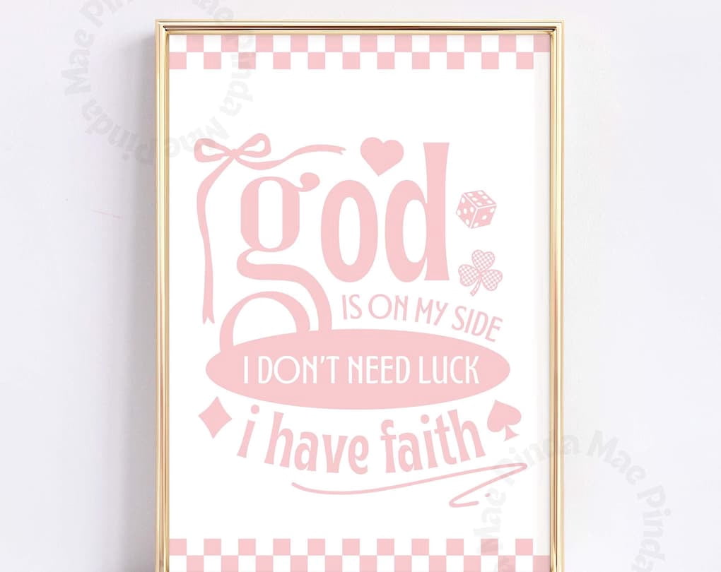 Pink Christian Wall Art, Retro God Typography Print, Lucky Girl Pink ...