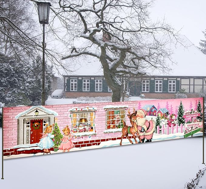 Pink Christmas Banner-Vintage Christmas Decorations Santa Claus Yard ...
